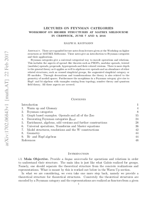 (PDF) Lectures on Feynman Categories