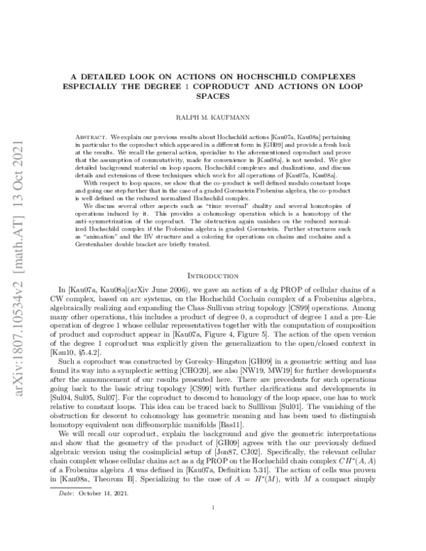 (PDF) A detailed look on actions on Hochschild complexes especially the degree $1$ co-product ...