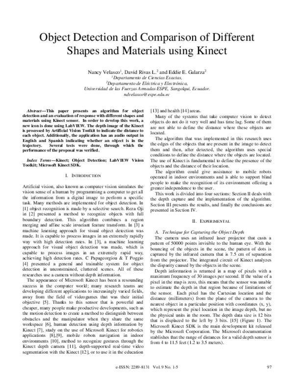(PDF) Object Detection and Comparison of Different Shapes and Materials using Kinect