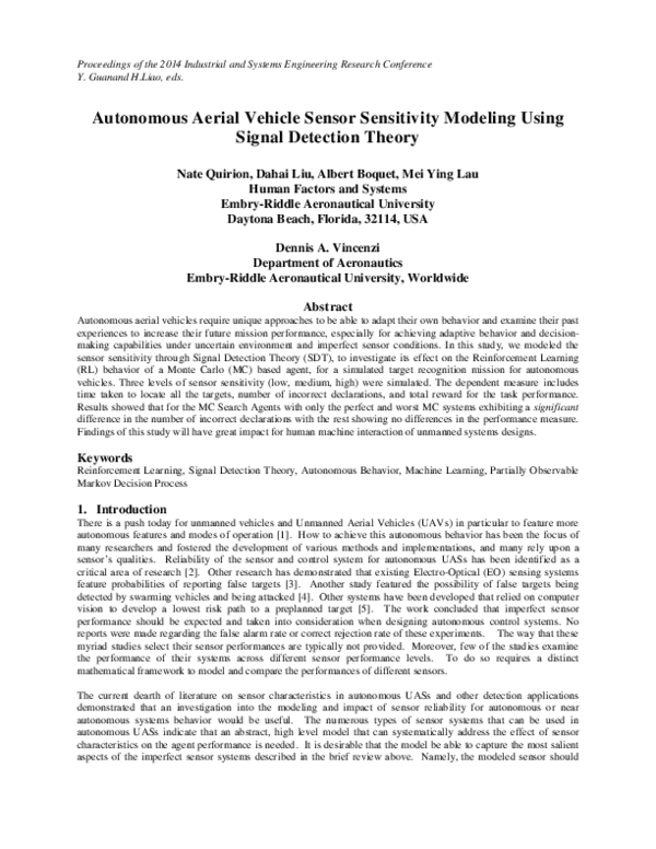 (PDF) Autonomous Aerial Vehicle Sensor Sensitivity Modeling Using ...