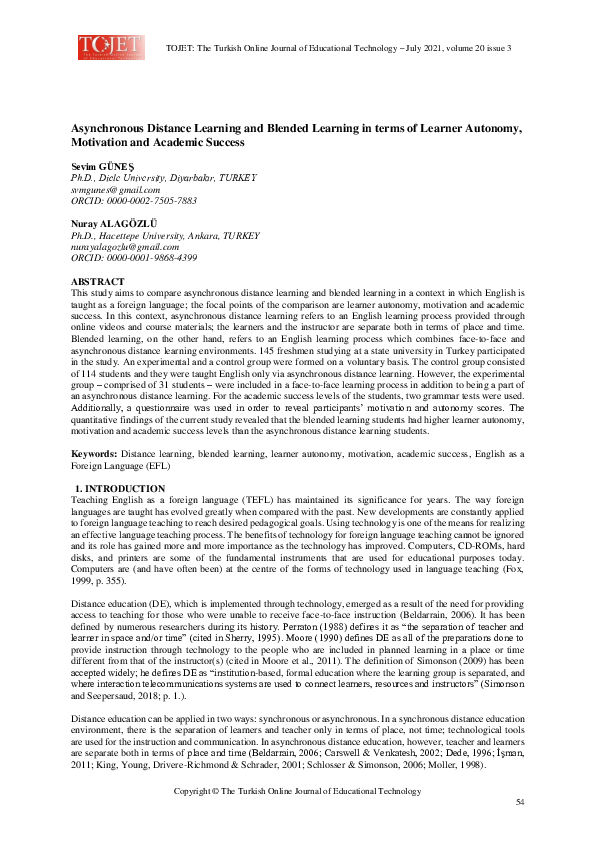 (PDF) Asynchronous Distance Learning and Blended Learning in Terms of Learner Autonomy ...