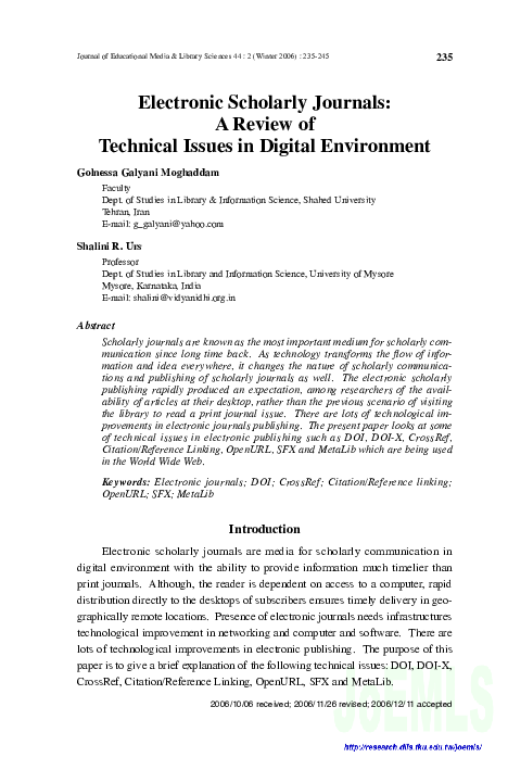 (PDF) Electronic Scholarly Journals: A Review of Technical Issues in ...