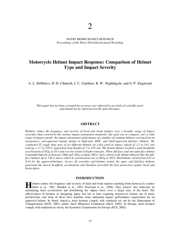 (PDF) Motorcycle helmet impact response: comparison of helmet type and ...