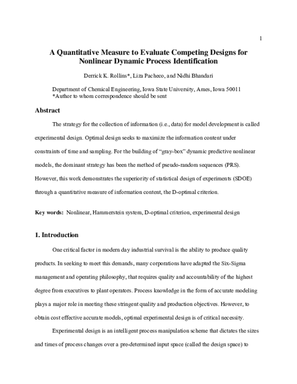 (PDF) A Quantitative Measure to Evaluate Competing Designs for Non ...
