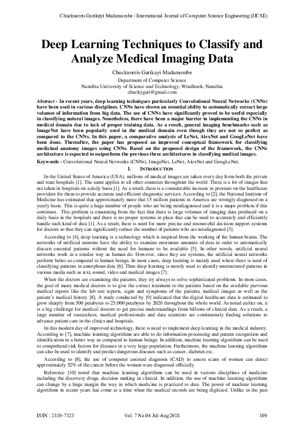 (PDF) Deep Learning Techniques to Classify and Analyze Medical Imaging Data