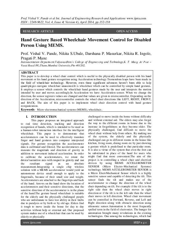 (PDF) Hand Gesture Based Wheelchair Movement Control for Disabled ...