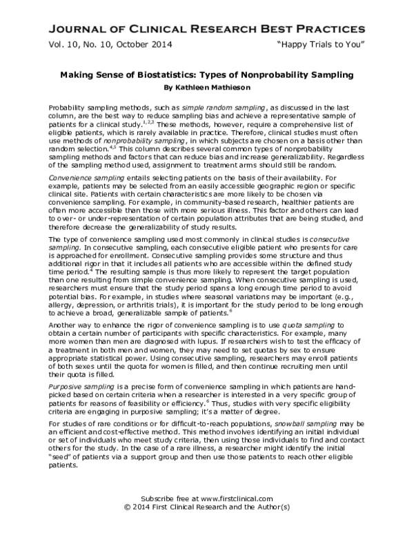 (PDF) Making Sense of Biostatistics: Types of Probability Sampling