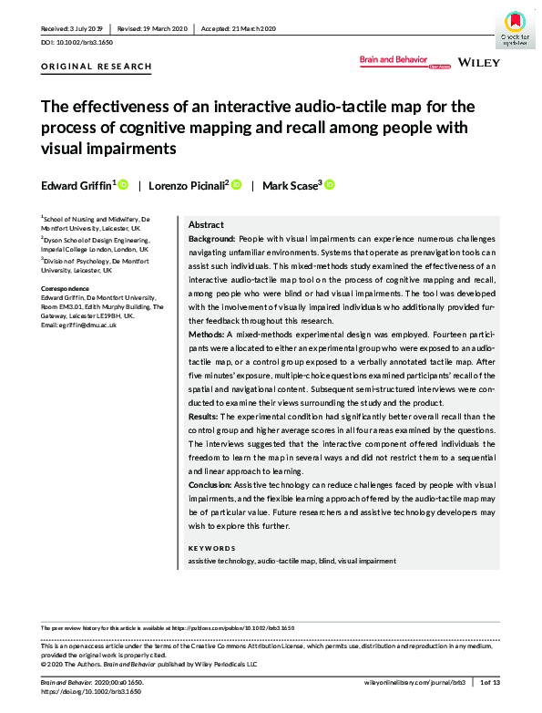 (PDF) The effectiveness of an interactive audio‐tactile map for the ...