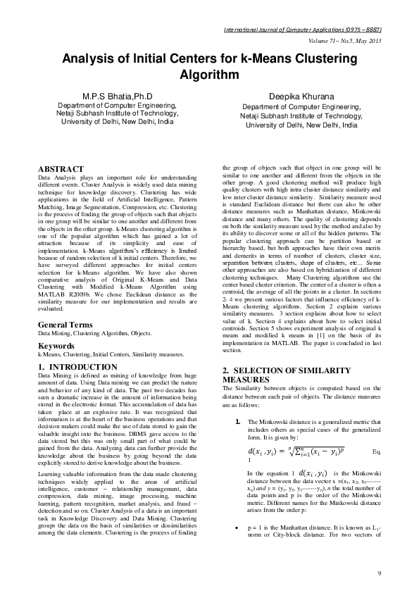 Pdf Analysis Of Initial Centers For K Means Clustering Algorithm