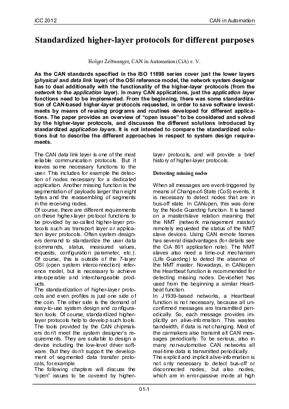 Standardized higher-layer protocols for different purposes