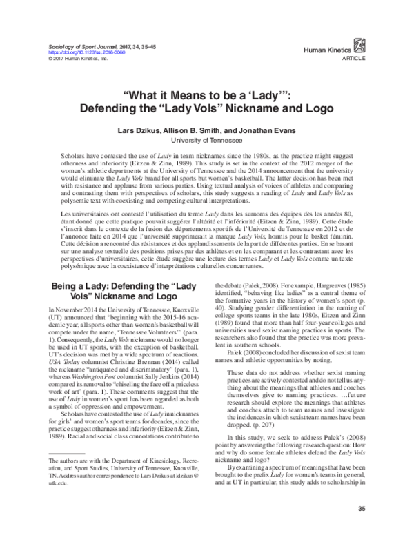 (PDF) “What it Means to be a ‘Lady’”: Defending the “Lady Vols ...