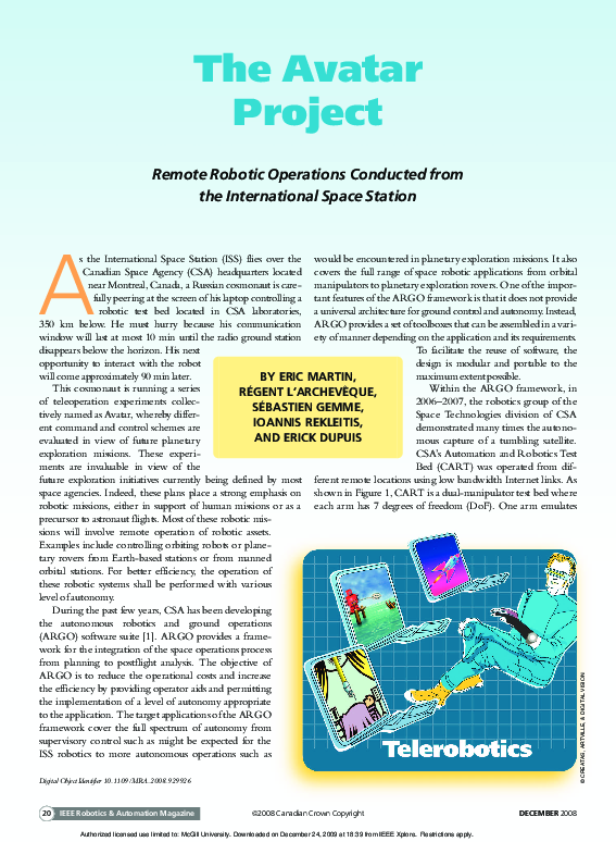 (PDF) Remote Robotic Operations Conducted from the International Space ...