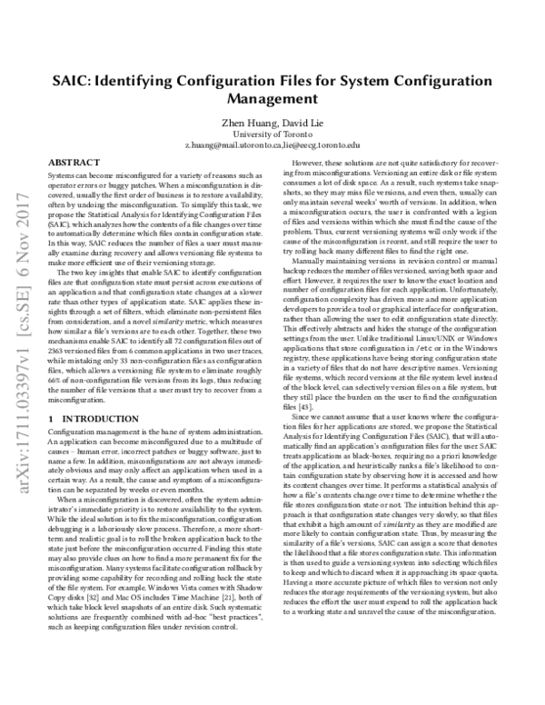 (PDF) SAIC: Identifying Configuration Files for System Configuration Management