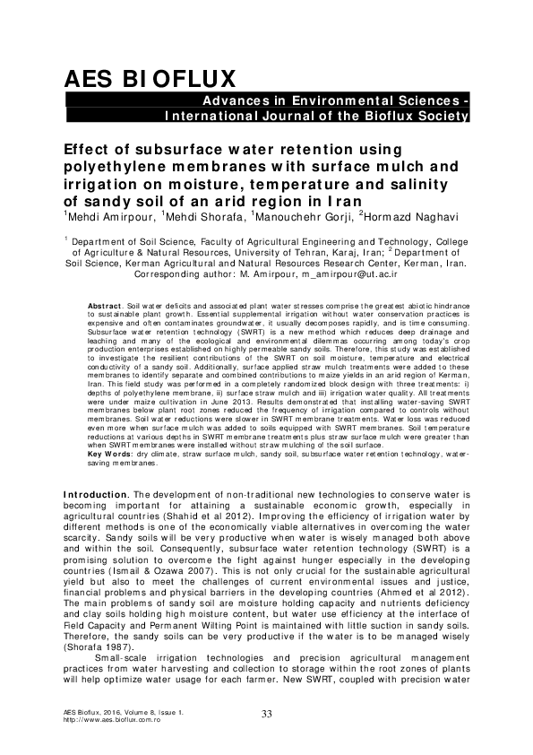 (PDF) Effect of subsurface water retention using polyethylene membranes ...