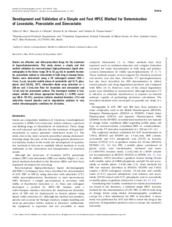 Pdf Development And Validation Of A Simple And Fast Hplc Method For