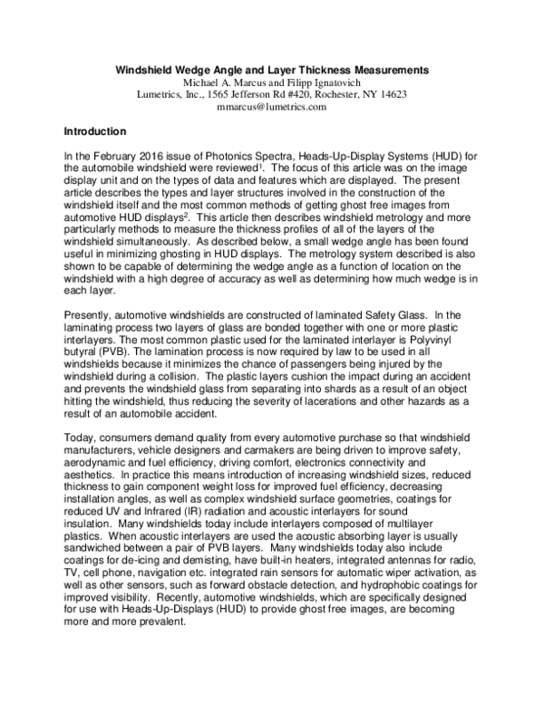 (PDF) Windshield Wedge Angle and Layer Thickness Measurements