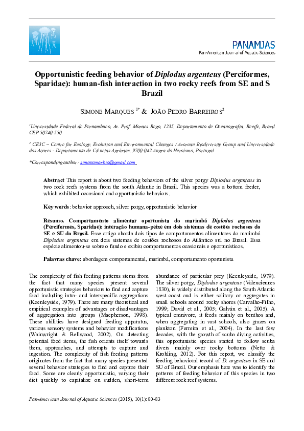 (PDF) Opportunistic feeding behavior of Diplodus argenteus (Perciformes ...