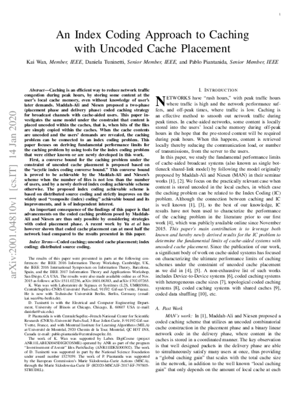 (PDF) An Index Coding Approach to Caching With Uncoded Cache Placement