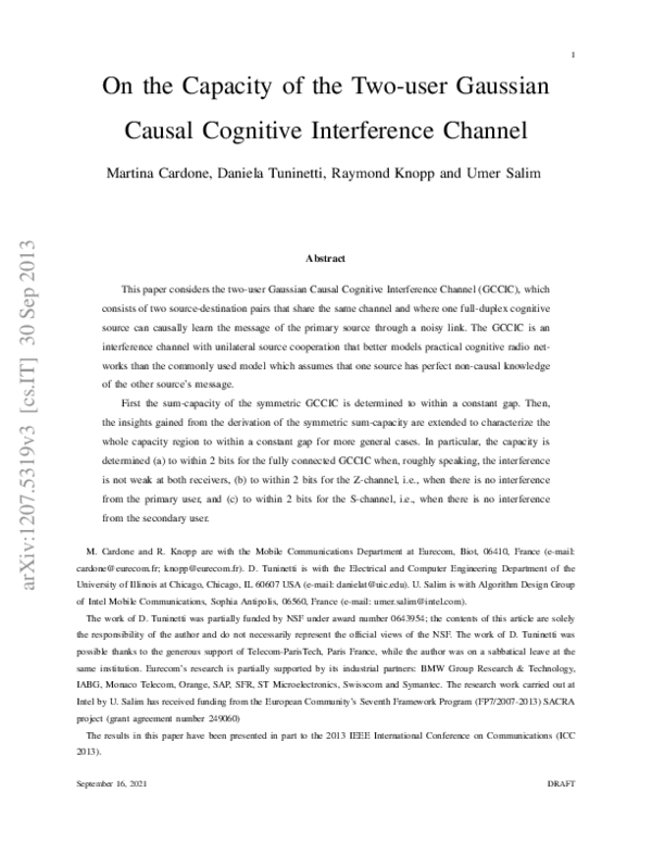 (PDF) 1On the Capacity of the Two-user Gaussian Causal Cognitive ...