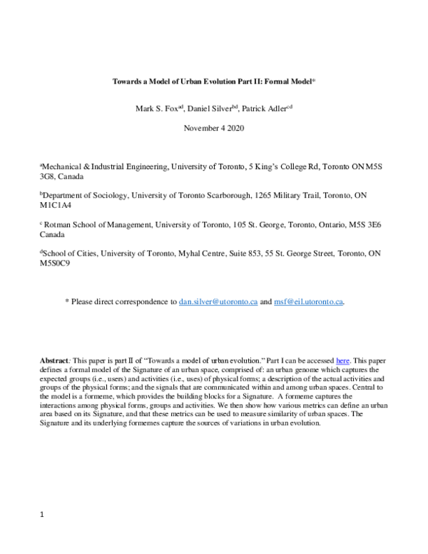 (PDF) Towards a Model of Urban Evolution II: Formal Model