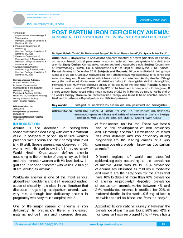 (PDF) Post Partum Iron Deficiency Anemia