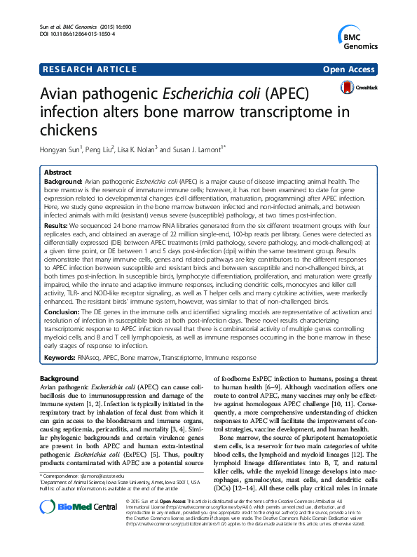 (PDF) Avian pathogenic Escherichia coli (APEC) infection alters bone ...