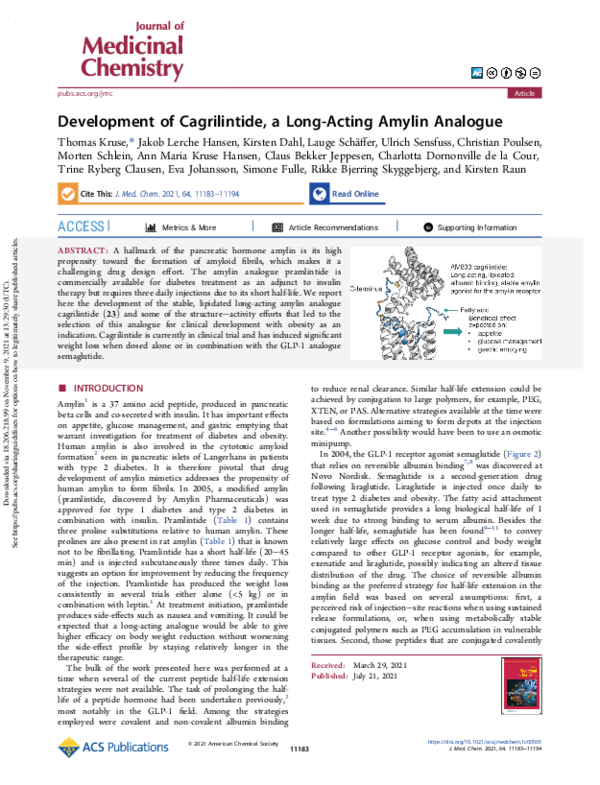 (PDF) Development of Cagrilintide, a Long-Acting Amylin Analogue