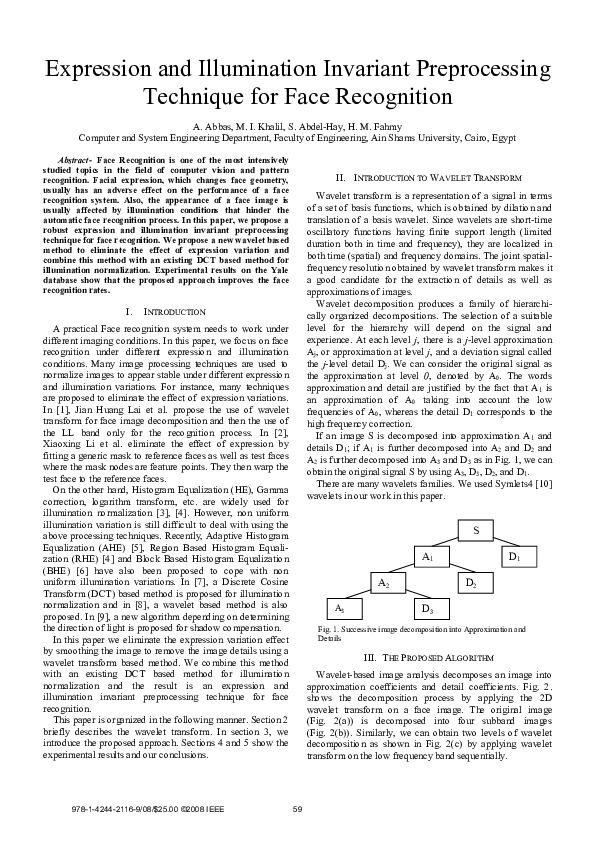 Pdf Expression And Illumination Invariant Preprocessing Technique For Face Recognition