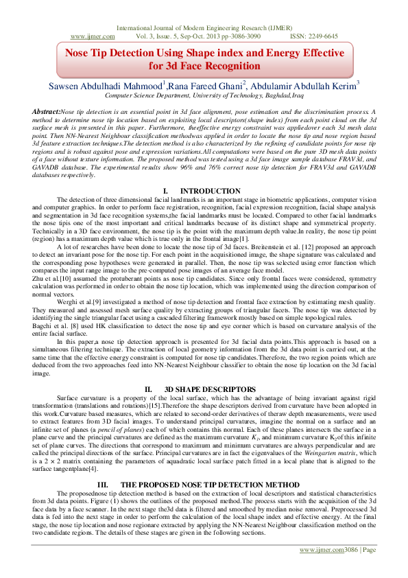 Pdf Nose Tip Detection Using Shape Index And Energy Effective For 3 D