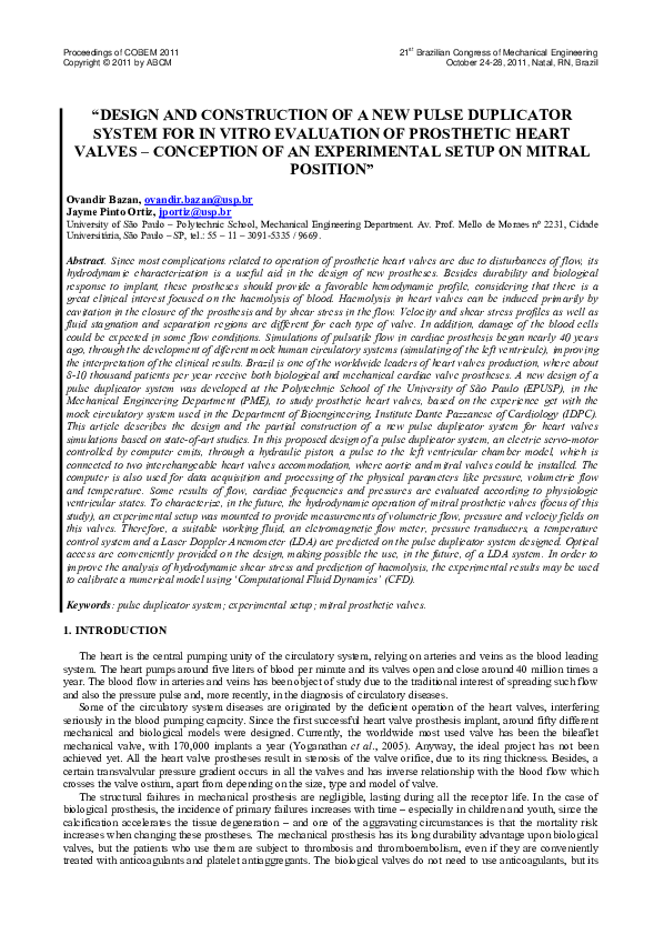 (PDF) Design and construction of a new pulse duplicator system for in ...