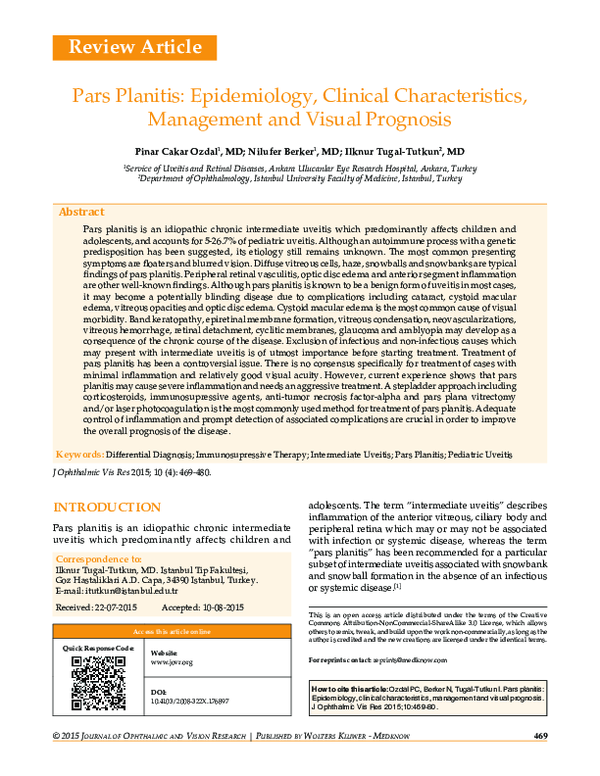 (PDF) Pars planitis: Epidemiology, clinical characteristics, management ...