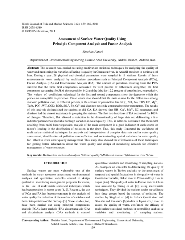 (PDF) Assessment of Surface Water Quality Using Principle Component ...