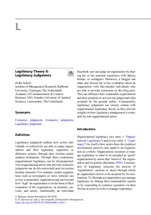(PDF) Legitimacy Theory II: Legitimacy Judgments