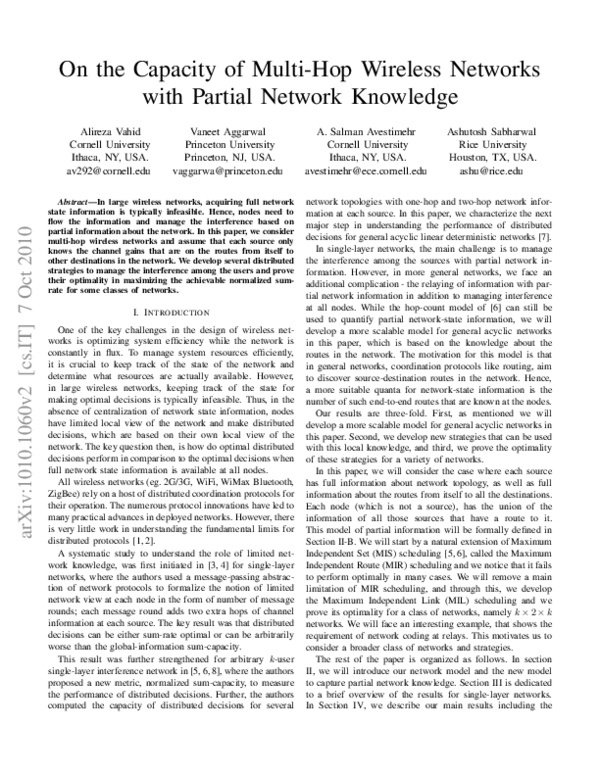 (PDF) Optimal Strategies for Multi-Hop Wireless Networks with Partial Knowledge