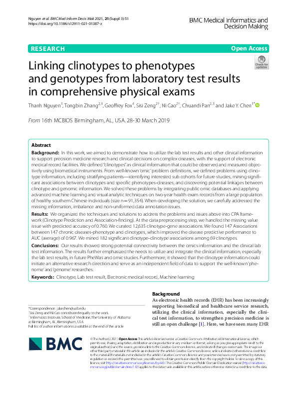 (PDF) Linking clinotypes to phenotypes and genotypes from laboratory ...