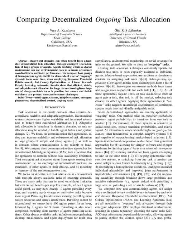 (PDF) Comparing Decentralized Ongoing Task Allocation