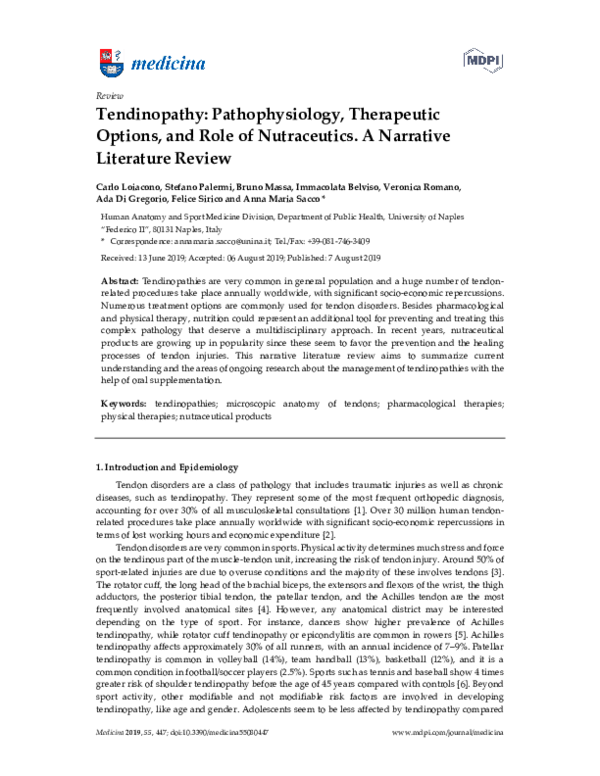 (PDF) Tendinopathy: Pathophysiology, Therapeutic Options, and Role of ...
