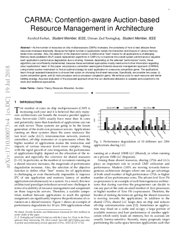 (PDF) CARMA: Contention-aware Auction-based Resource Management in Architecture
