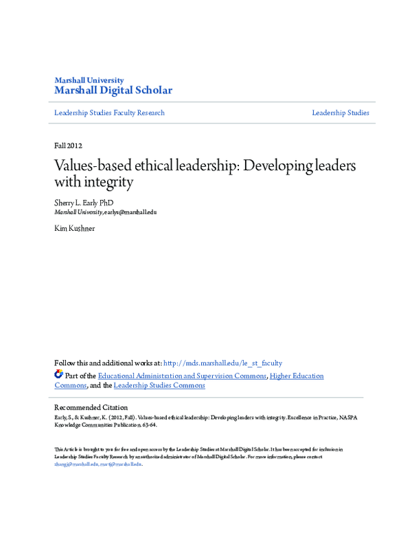 (PDF) Values-based ethical leadership: Developing leaders with integrity