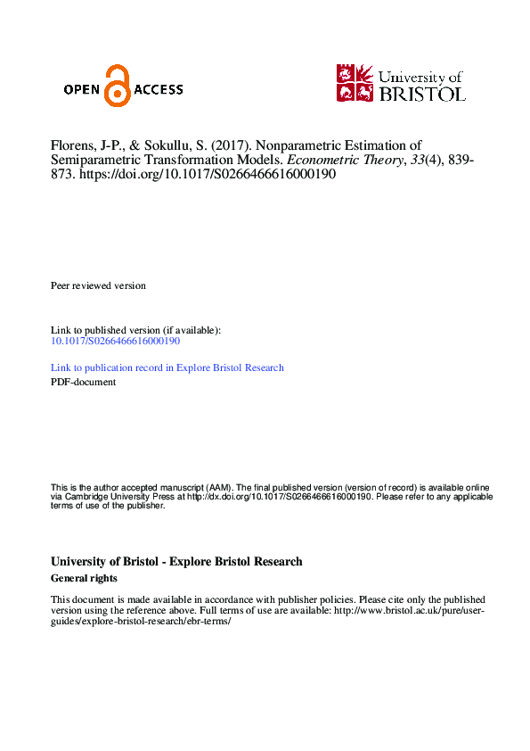 Pdf Nonparametric Estimation Of Semiparametric Transformation Models