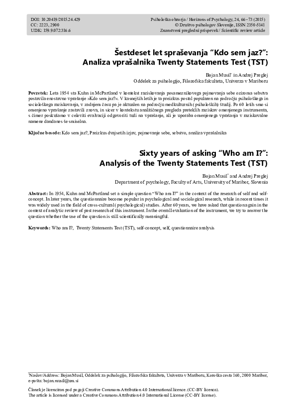 (PDF) Sixty years of asking "Who am I?": Analysis of the Twenty ...