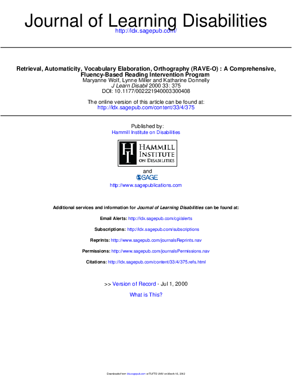 (PDF) Retrieval, Automaticity, Vocabulary Elaboration, Orthography (RAVE-O)