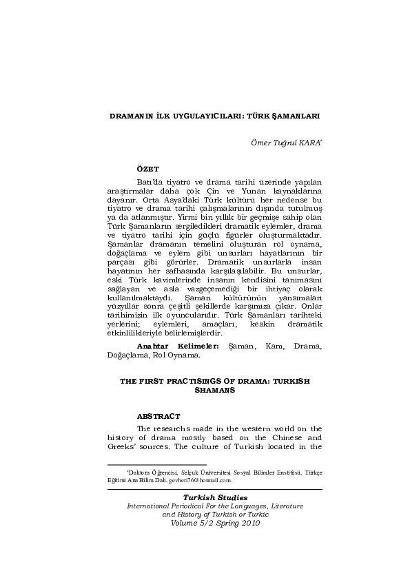 (PDF) The First Practisings of Drama: Turkish Shamans
