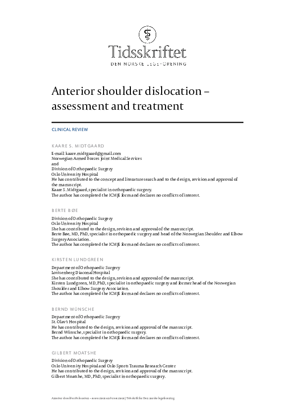 (PDF) Anterior shoulder dislocation - assessment and treatment ...