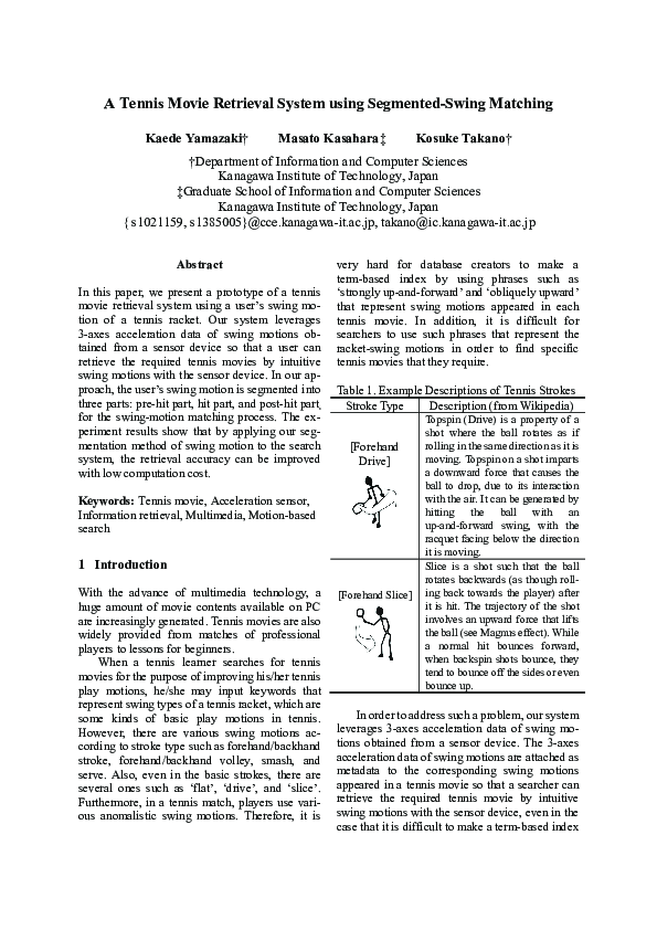 (PDF) A Tennis Movie Retrieval System using Segmented-Swing Matching