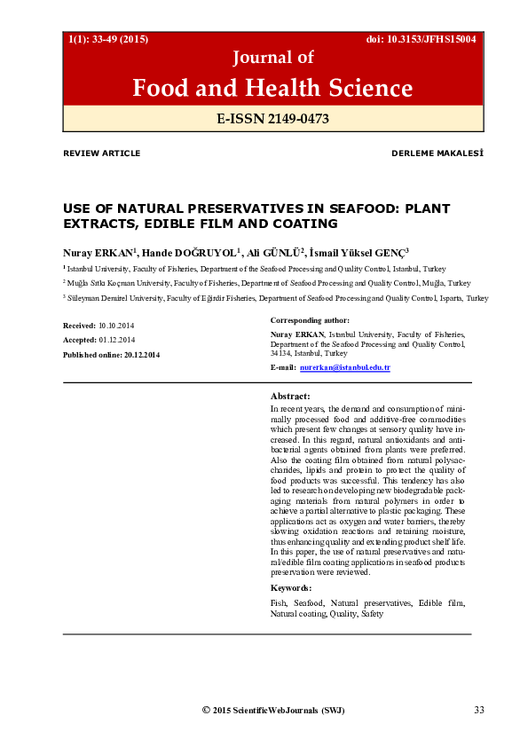 (PDF) Use of Natural Preservatives in Seafood: Plant Extracts, Edible ...