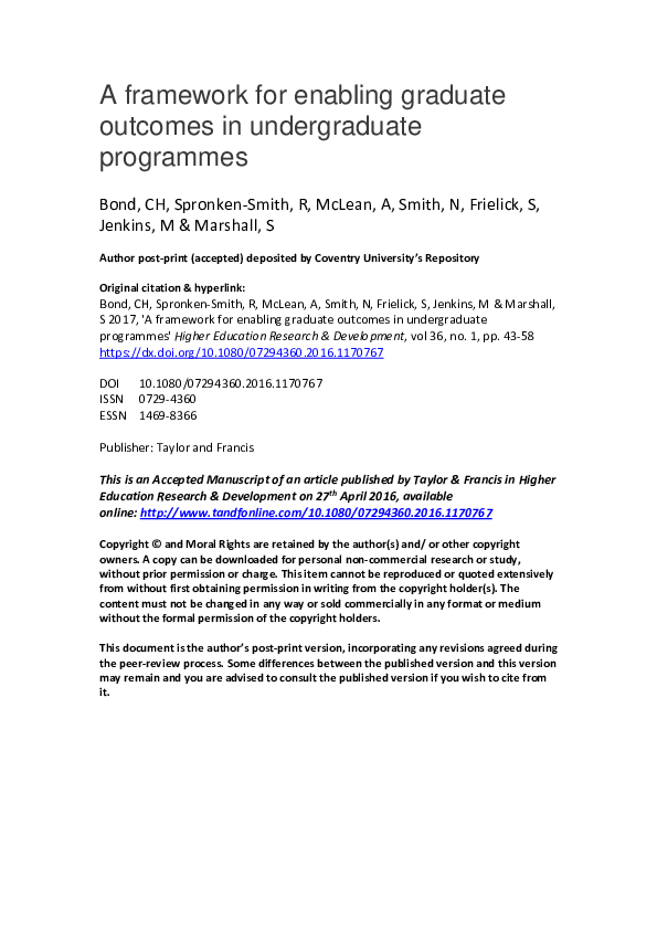 (PDF) A framework for enabling graduate outcomes in undergraduate ...