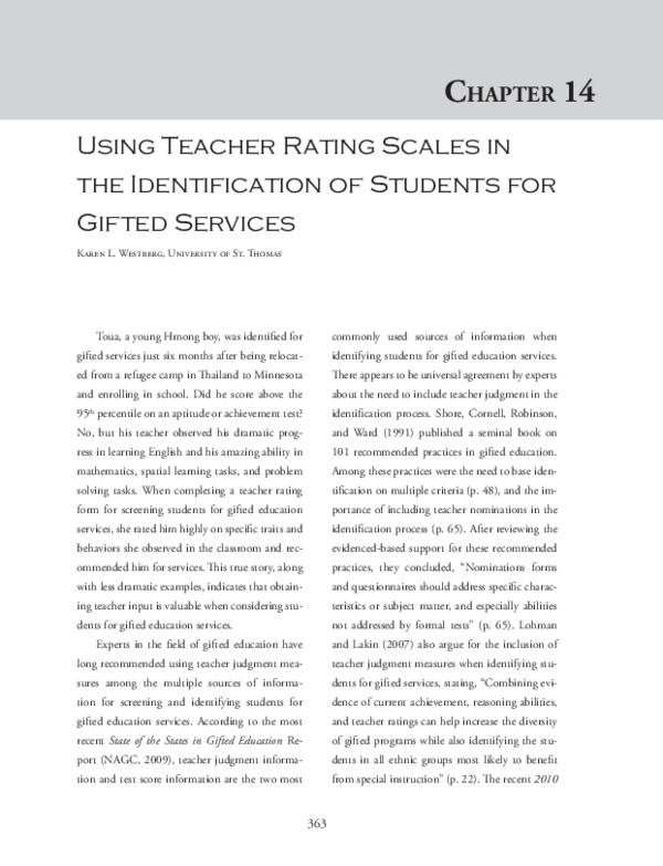 (PDF) Using Teacher Rating Scales in the Identification of Students for ...