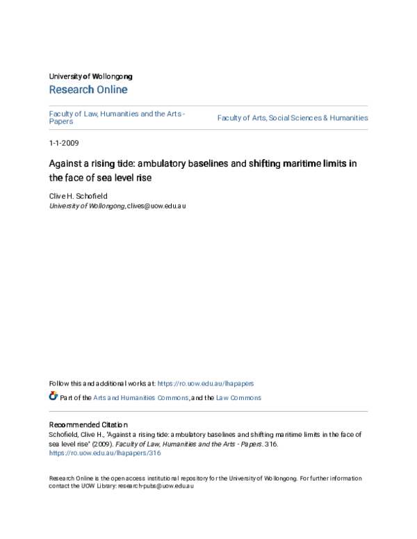 (PDF) Against a rising tide: ambulatory baselines and shifting maritime limits in the face of ...