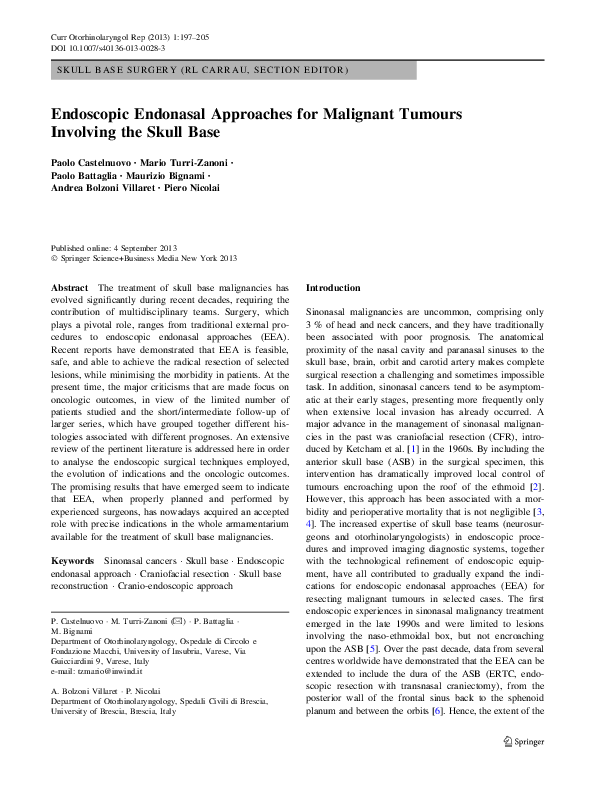 (PDF) Endoscopic Endonasal Approaches for Malignant Tumours Involving ...
